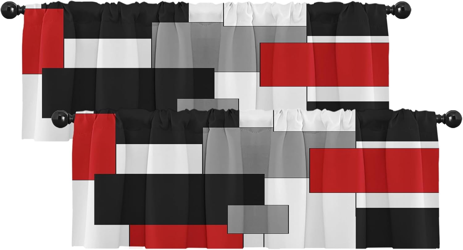 Amazon.com: Emvency 2 Pack Valances Window Treatments Red and Black ...