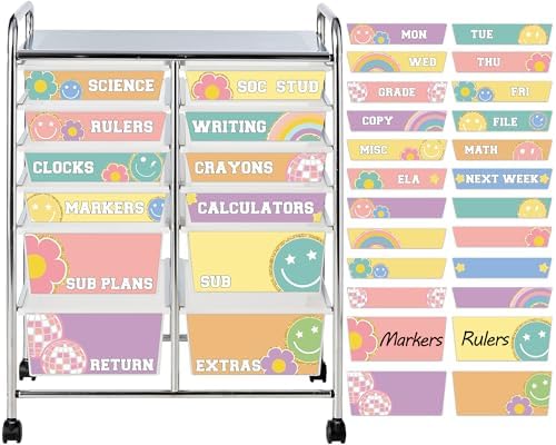 Amazon.com : 48 PCS Rolling Cart Labels Preppy Drawer Rolling Storage ...