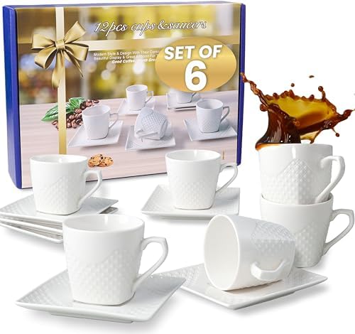 Amazon.com | FUOCCI Italian Espresso Cups With Saucer - 3.5oz Ceramic ...