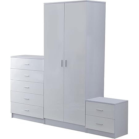 ELEGANT 3 Piece Bedroom Furniture Sets High Gloss Soft Close Wardrobe ...