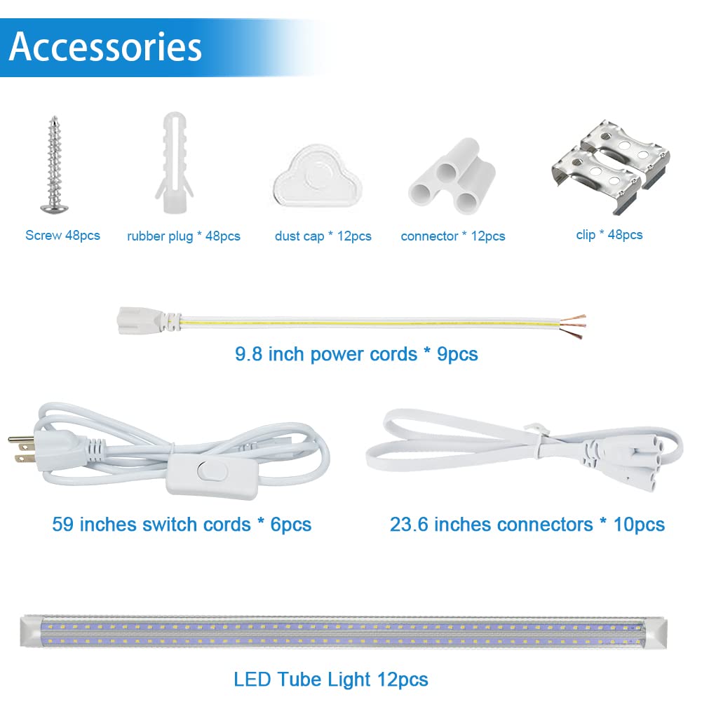 Snapklik.com : LED Shop Light 6FT, 54W 7020LM 6000K Cool White, V-Shape ...