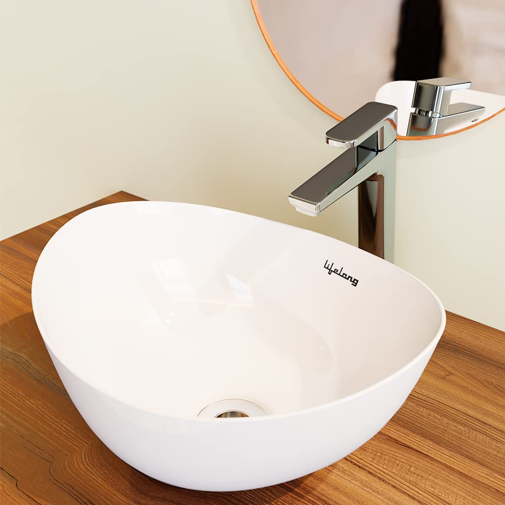 Lifelong Wash Basin for Bathroom - White Table Top Washbasin - Counter ...