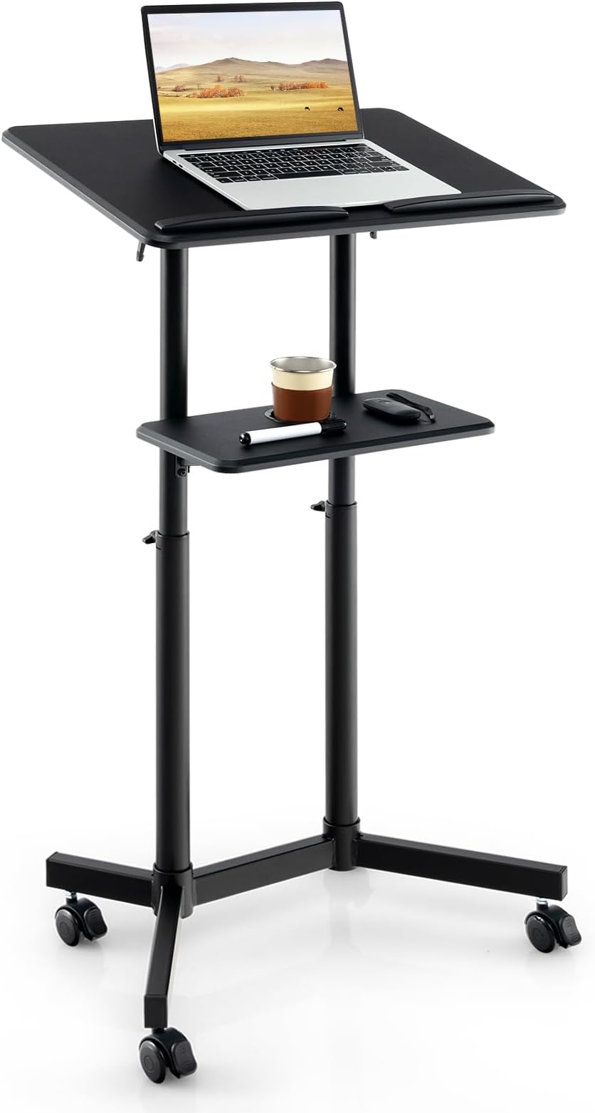 Amazon.com : Giantex Mobile Podium Stand, Sit-to-Stand Laptop Cart with ...