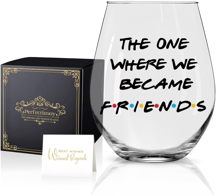 Amazon.com | Friends TV Show Iconic Quotes Stemless Wine Glasses, Set ...
