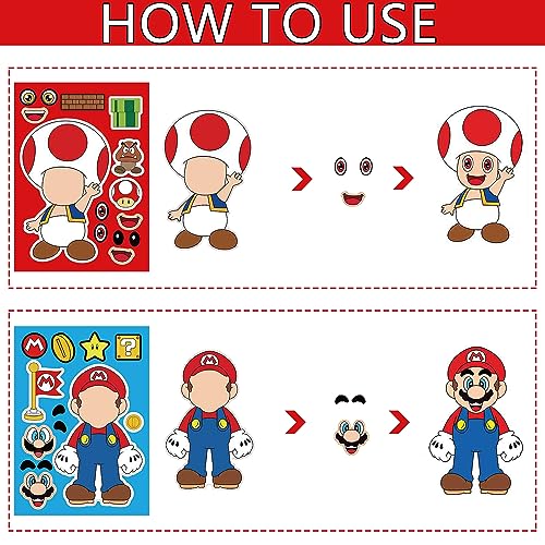 24 PCS Make a Face Sticker Sheets, Mario Stickers for Kids Crafts Make ...