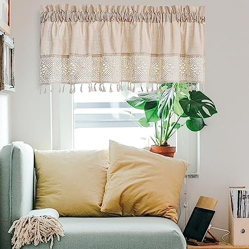 Amazon.com: Molaxhome Linen Valances for Windows,Boho Tassel Kitchen ...