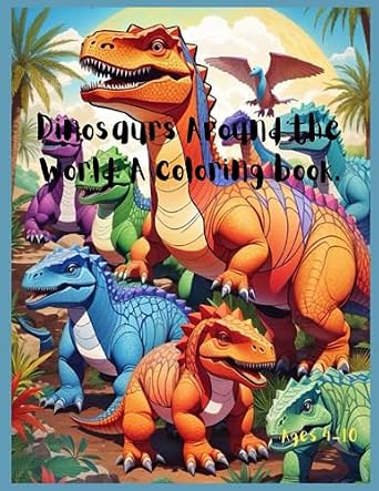 Dinosaurs Around the World: A Coloring Book Ages 4-10: A coloring book ...