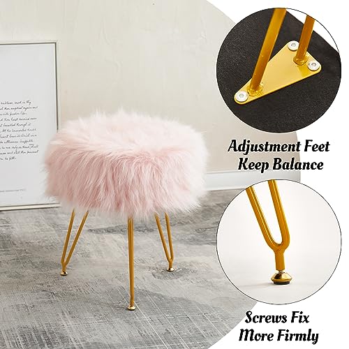 Snapklik.com : ALeesing Faux Fur Vanity Stool Chair, Soft Furry Ottoman ...