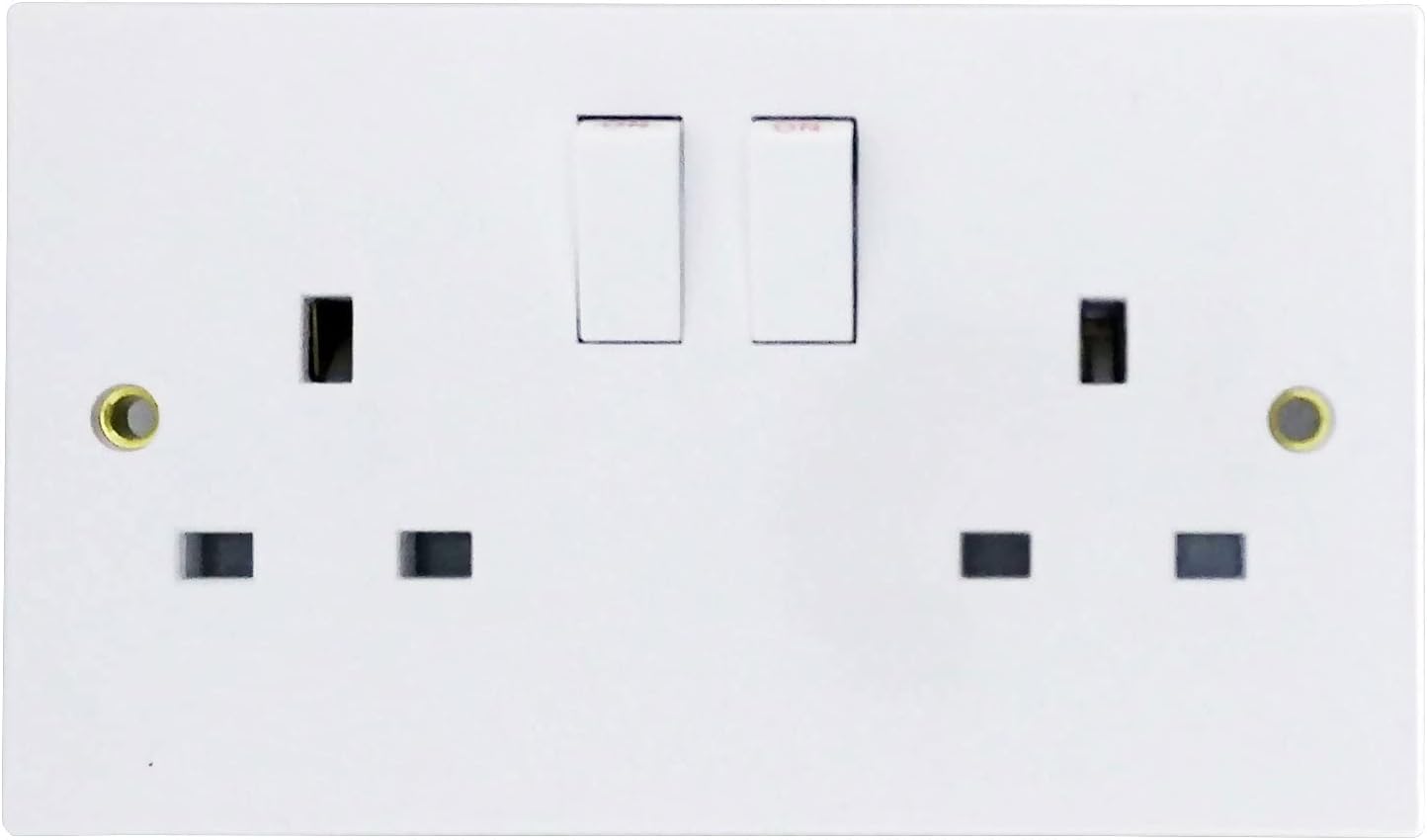 Opus 2 Gang 13 amp Wall Socket Double Pole Switched White : Amazon.co ...