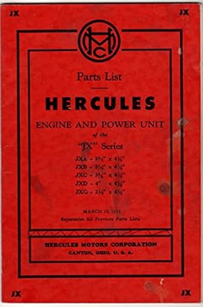 PARTS LIST HERCULES ENGINE AND POWER UNIT OF THE "JX" SERIES, etc ...