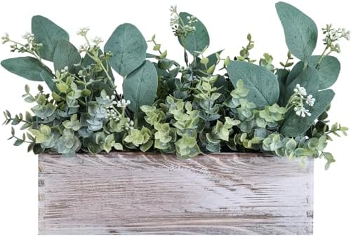 Amazon.com: Winlyn Farmhouse Eucalyptus Arrangement in Rustic ...