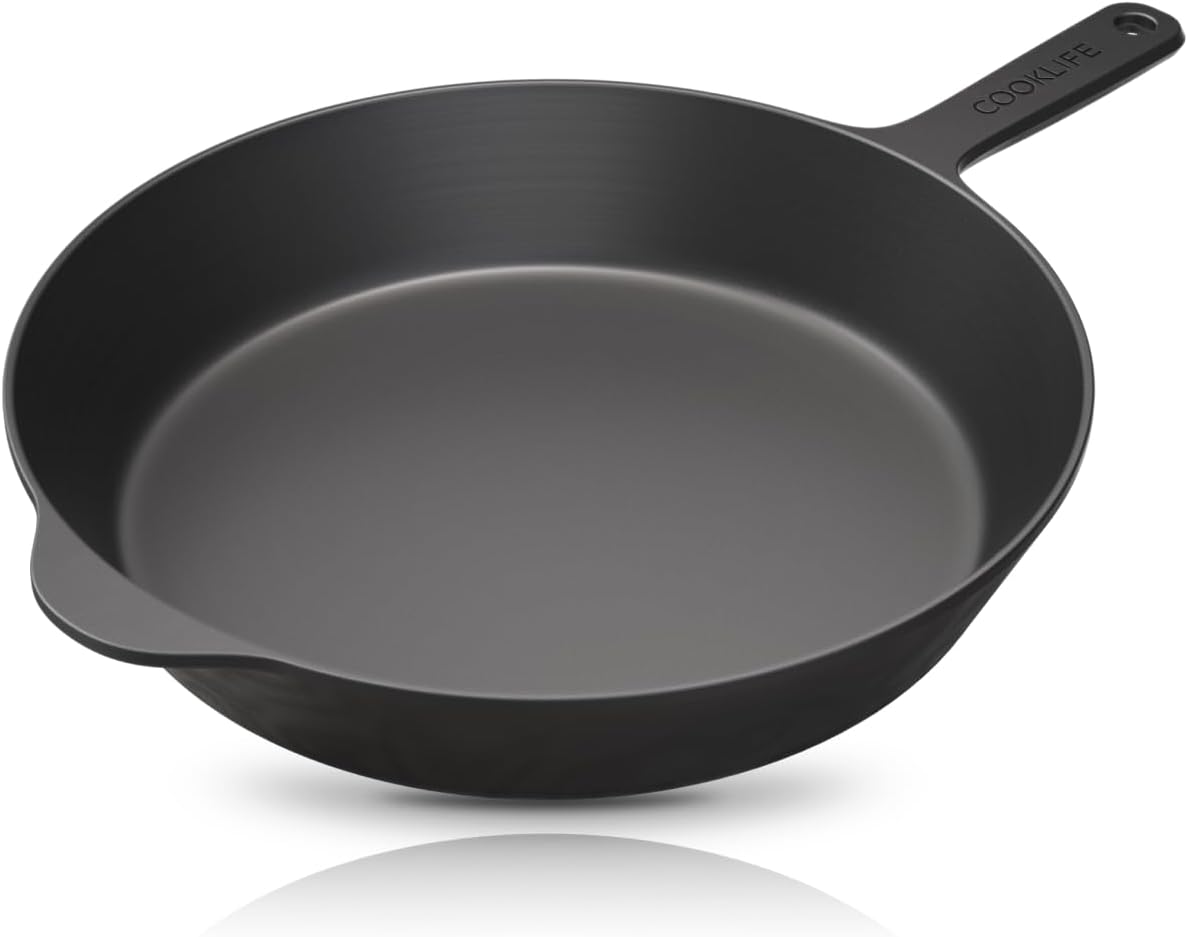 Amazon.com: COOKLIFE 10.25 Inch Smooth Pre-Seasoned Round Cast Iron ...