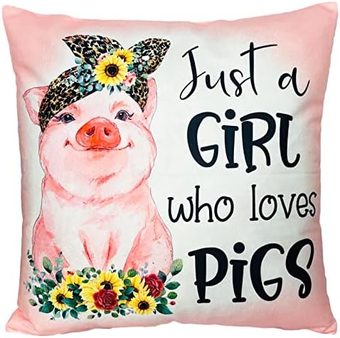 Amazon.com: PreLiving Just A Girl Who Loves Pigs Pink Pillow Cover, Pig ...