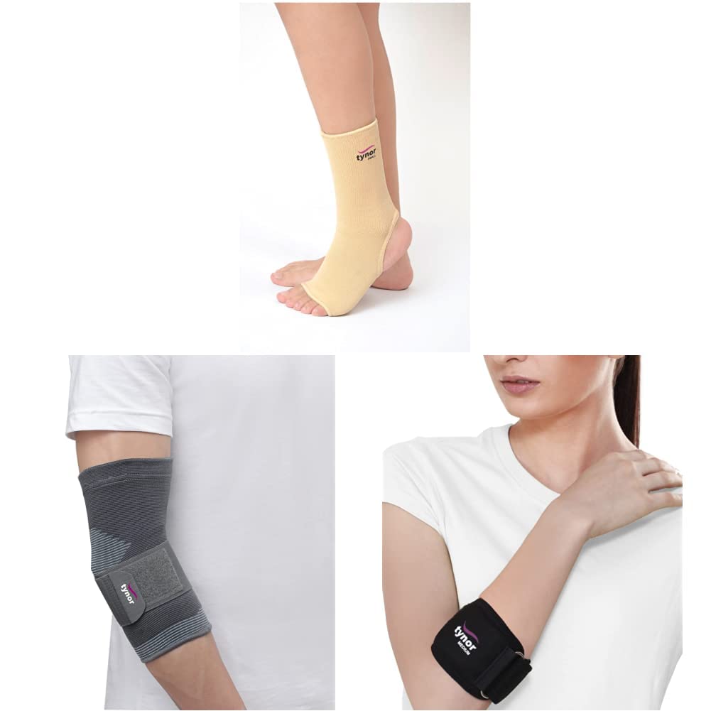 Buy tynor Anklet, Beige, Medium, Pack of 2 & Elbow Support, Grey ...