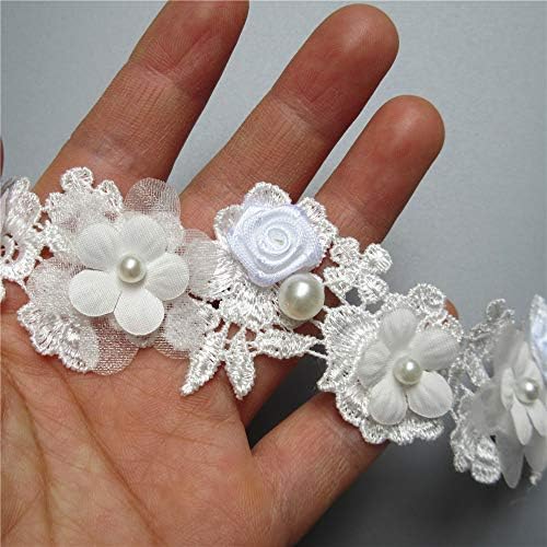 Qiuda 2 Yards Flower Pearl Lace Edging Trim Ribbon 5cm Width Vintage ...