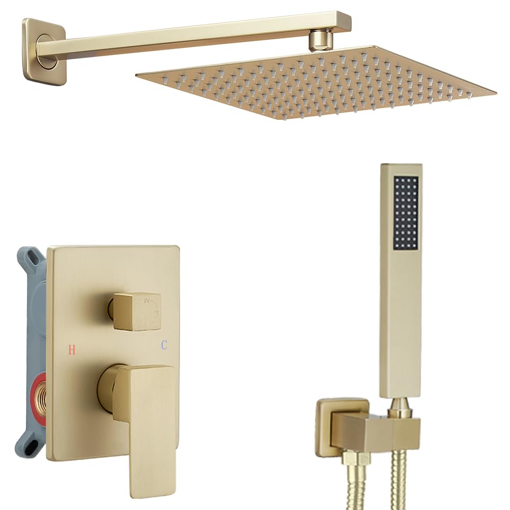 Snapklik.com : Heable Brushed Gold Shower System 10 Inches Bathroom ...