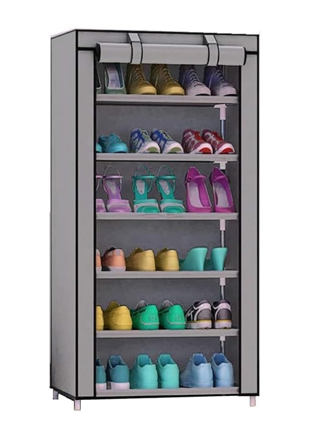 CHOUXPRO 6 Shelf Shoe Rack Plastic with Cover, Zip Door Cover with Side ...