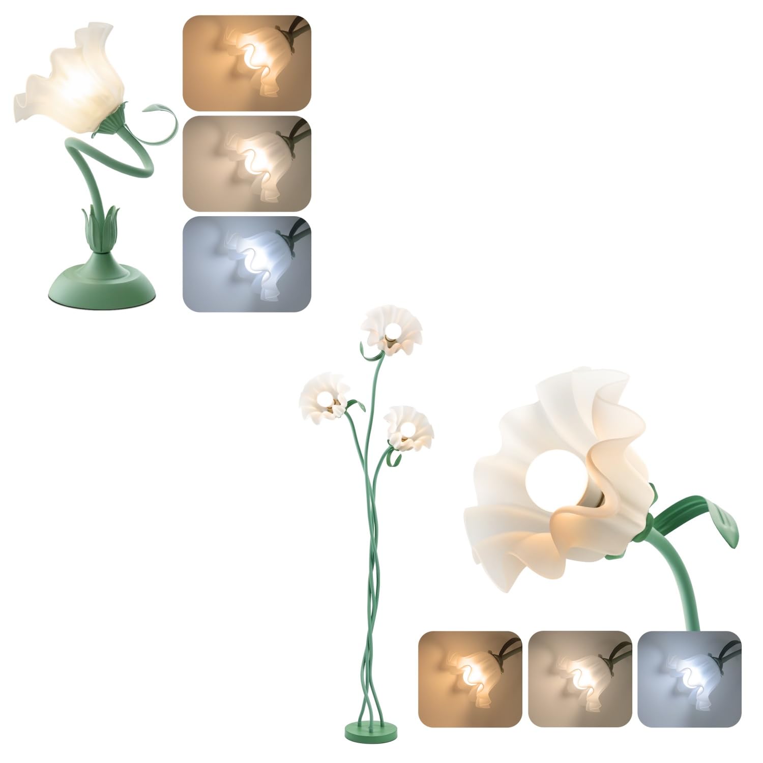 WERFOP Vintage Flower Lamp Set, 3 Color Modes Flower Table lamp & Floor ...