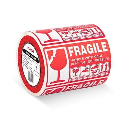 NUOVI Fragile Sticker | 90 X 50mm Size, 300 Stickers | Strong Adhesive ...