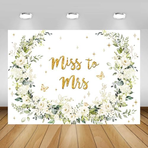 Amazon.com : MEHOFOND Floral Miss to Mrs Background Greenery White ...