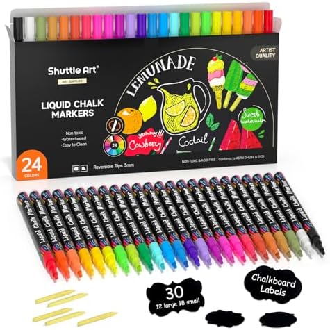 Shuttle Art Liquid Chalk Pens, 24 Colours Wipeable Chalk Markers for ...