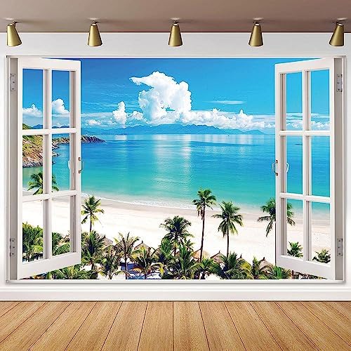Amazon.com : Summer Beach Window Backdrop, Hawaii Tropical Island Palm ...