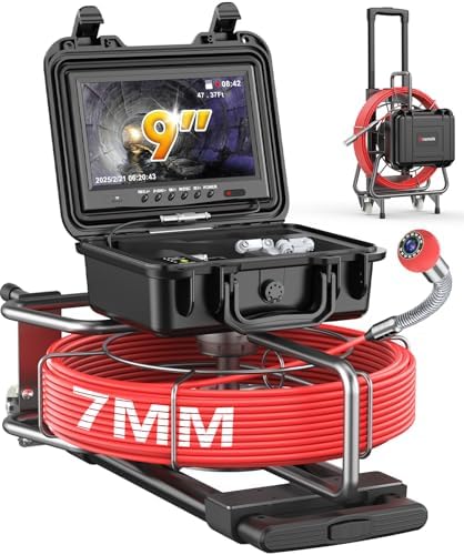 Dnenellr Pipe Inspection Camera 1080P with Drawbar and Wheels, 30M Pipe ...