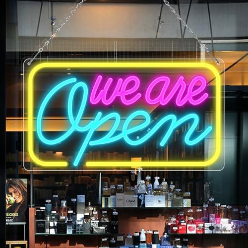 Open LED Neon Signs Light Business Hours Sign,Powered by USB Cord or AAA Batteries Shop Window ...
