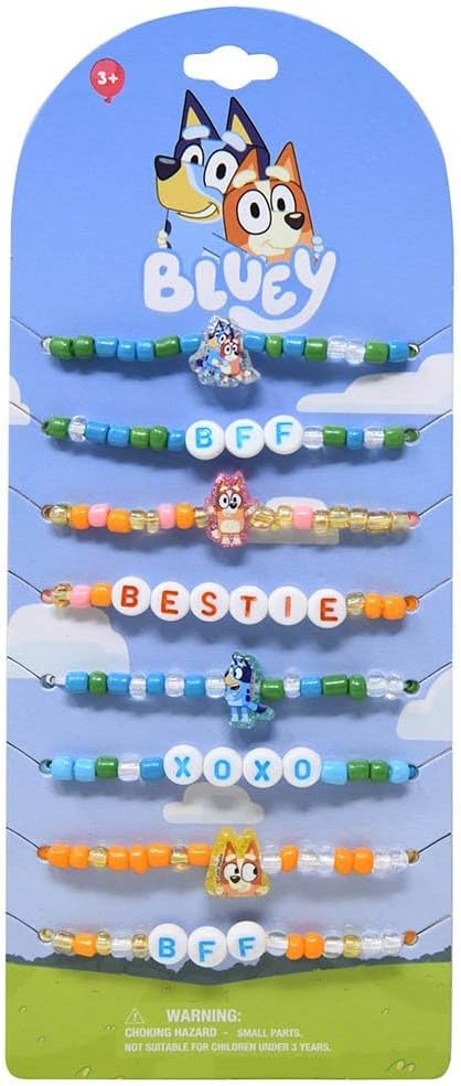 HER Bluey Character Beaded Friendship Bracelets for Kids, 8 Pack, Ages 3+