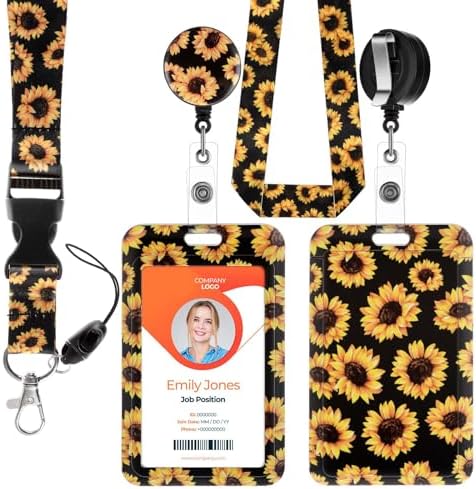 Dimeho Id Badge Holder with Breakaway Lanyard, Sunflower Lanyards for ...