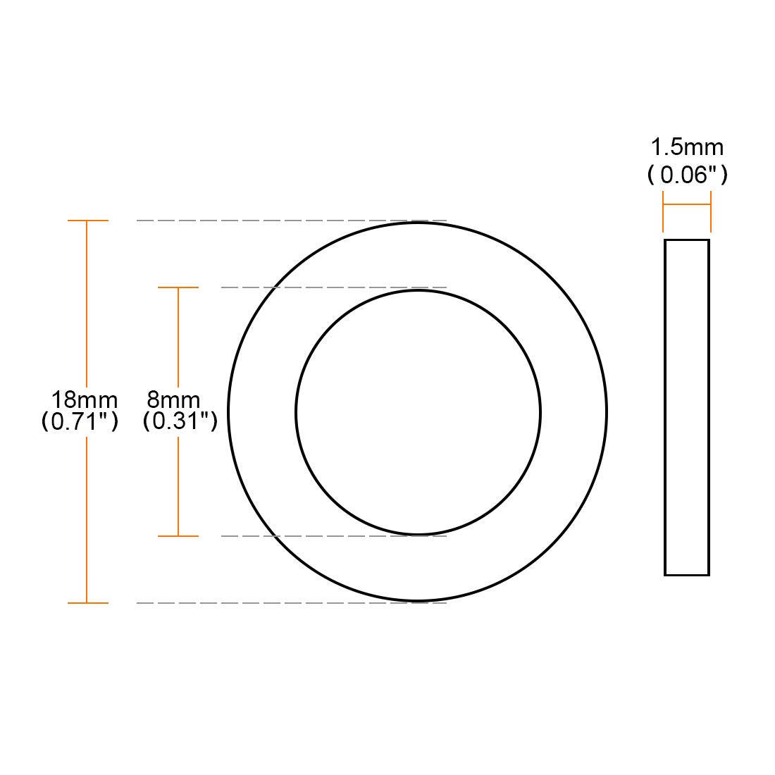 Snapklik.com : Uxcell Rubber Flat Washers 18mm OD 8mm ID 1.5mm ...