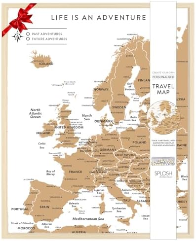 Splosh Travel Map - Large World Map Pin Board in White, Wooden Frame ...