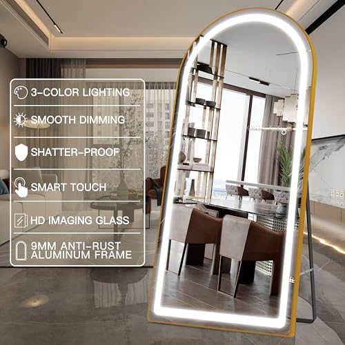 FENNIO 70" x 32" LED Full Body Mirror, Arched Wall Mounted Hanging ...