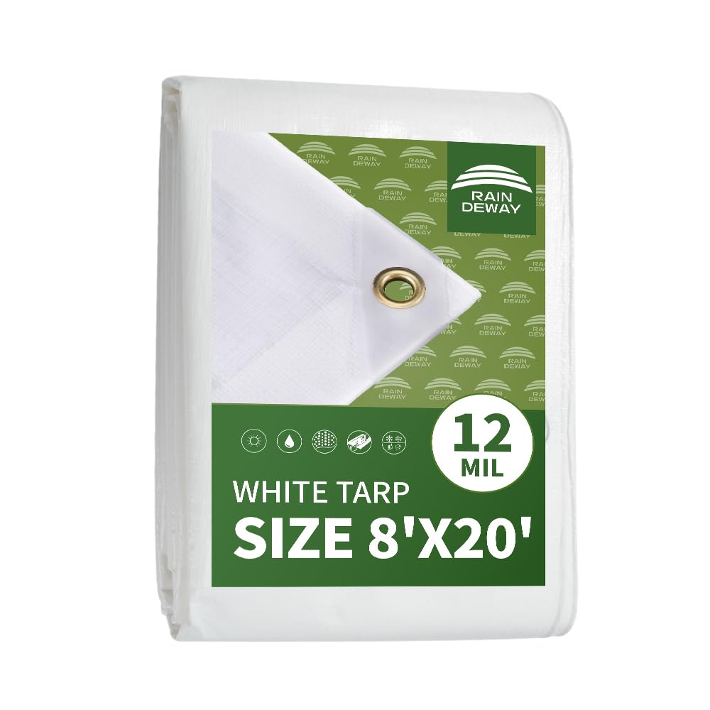 Amazon.com: 12 Mil Heavy Duty White Tarps 8' X 20', Extra Thick,Durable ...
