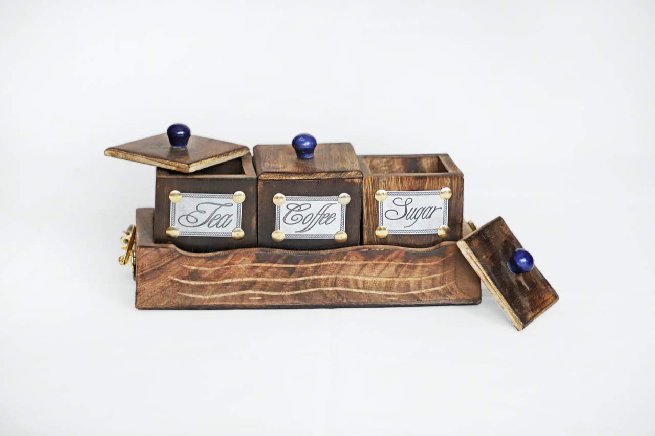 Buy Arika Enterprise Wooden Tea Coffee Sugar Container | Tea Coffee ...