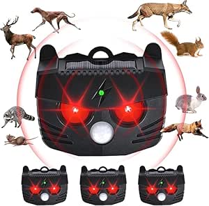 Aoocn 4 Pack Solar Powered Dual Red LED Animal Repeller, Deer Repellent ...