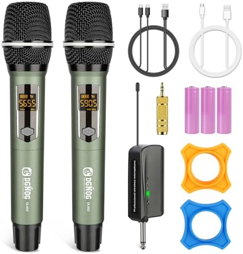 Amazon.com: DGNOG DL602 Wireless Microphones for Karaoke, Rechargeable UHF Dual Cordless ...