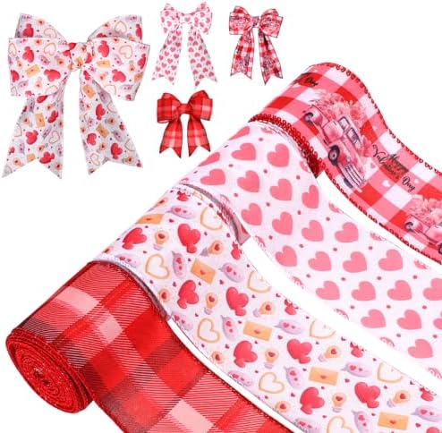4 Rolls Valentines Day Ribbon, 6.56 Yards 2.5 Inch Sweet Heart Truck ...