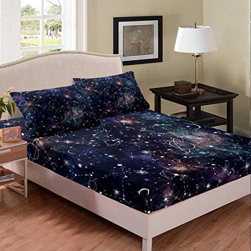 Amazon.com: NiuOne Galaxy Fitted Sheet Set Rainbow Space Bedding Sheet ...