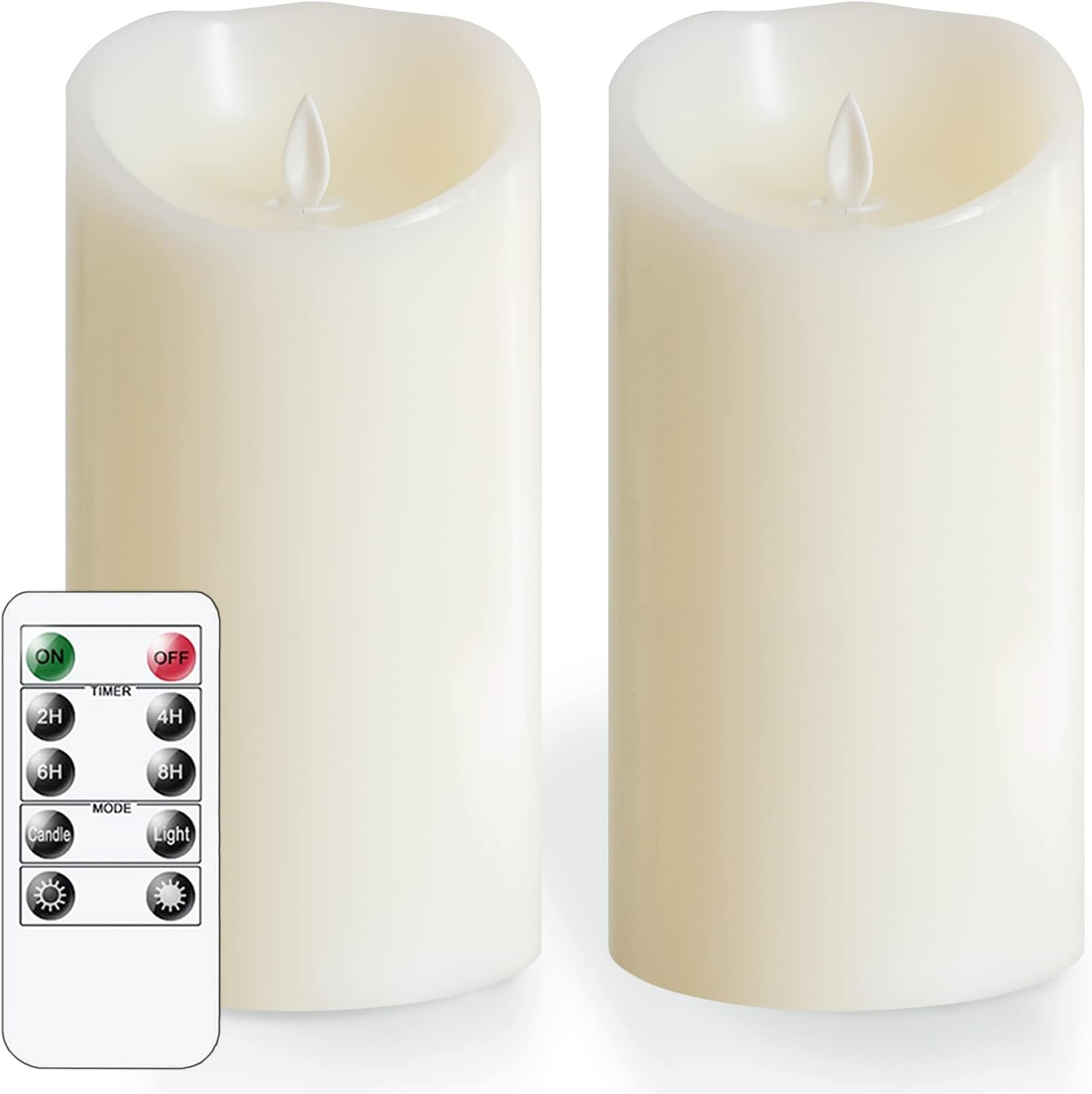 Mavandes 4”x8” Flameless Flickering Candles with Remote,Real Wax LED Battery Operated Pillar ...