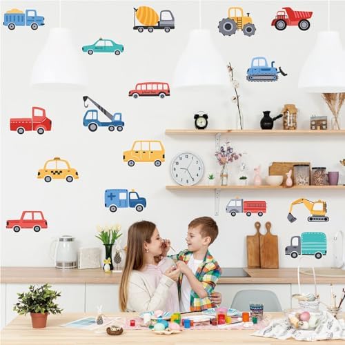 Amazon.com: 48 Pcs Construction Vehicles Wall Decals Car Truck Bus ...