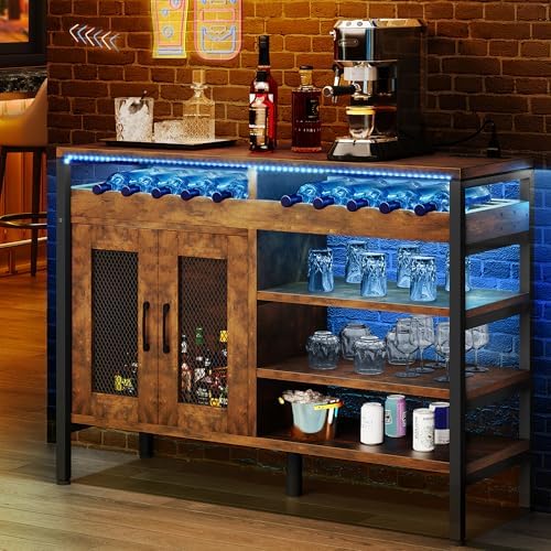 Amazon.com: Zarler Bar Table Cabinet with Power Outlet, LED Home Mini ...