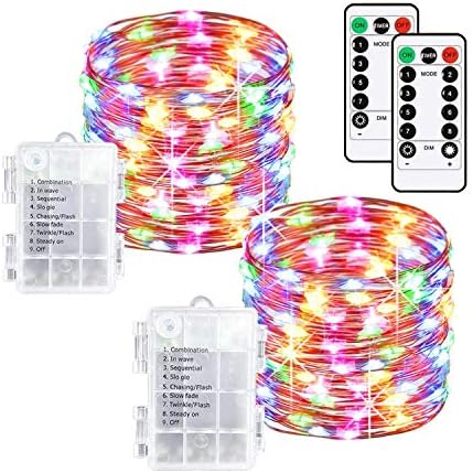 2Pack Fairy String Lights, 100LED/33Ft 8 Modes Battery Powered Outdoor ...