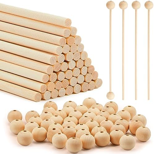 Sasylvia 50 Pcs Wooden Dowel Rods and 50 Pcs Dowel Caps, 12" Length ...