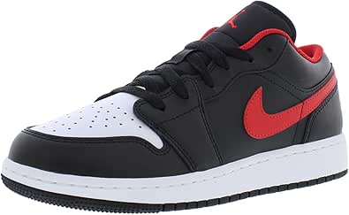Amazon.com | Jordan Boy's Air 1 Low (Big Kid) Black/Fire Red/White 5 ...