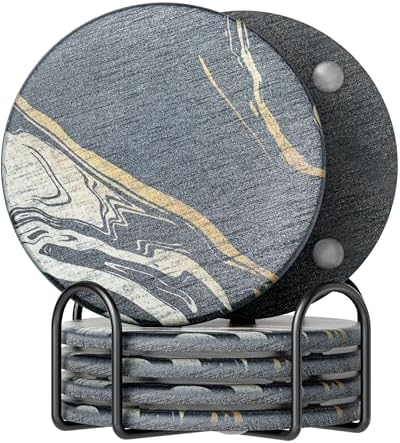 Amazon.com | Absorbent Stone Coaster with Holder Set of 6 - Diatomite ...