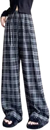 Grunge Plaid Pants for Women Wide Leg Drawstring Pajama Pants Y2k ...