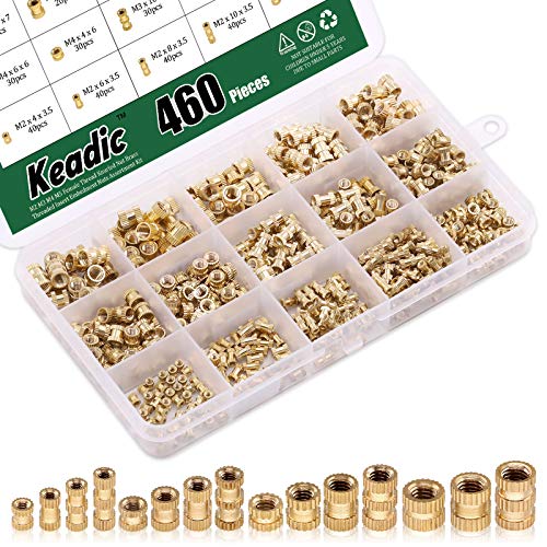 Keadic 460 Pieces M2 M3 M4 M5 Female Thread Knurled Nut Brass Threaded ...