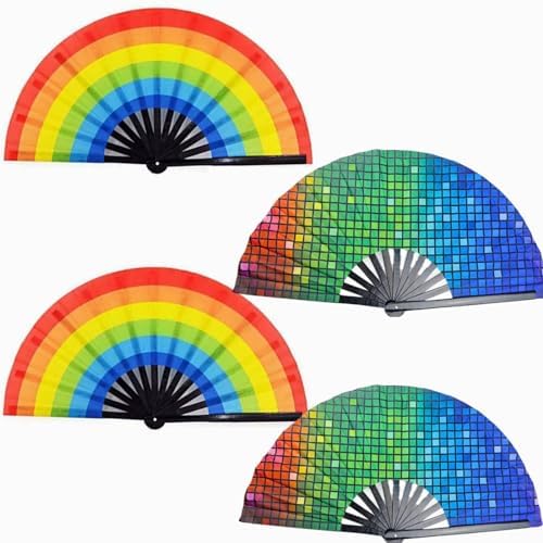 Amazon.com: ENLAYER 4PCS Rainbow Hand Fans Large Folding Fans for Women ...