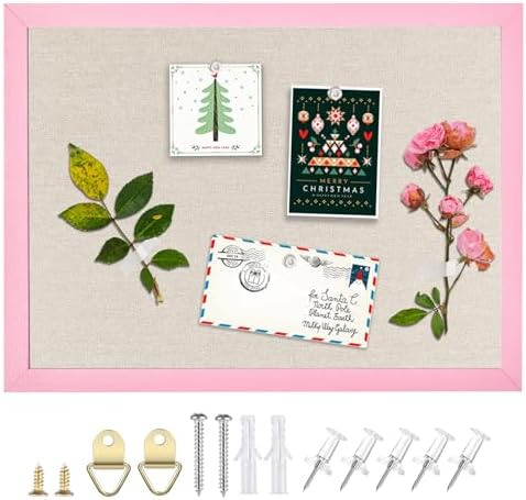 Amazon.com : Linen Bulletin Board,17.7"x23.6" Pink Wood Frame Bulletin ...